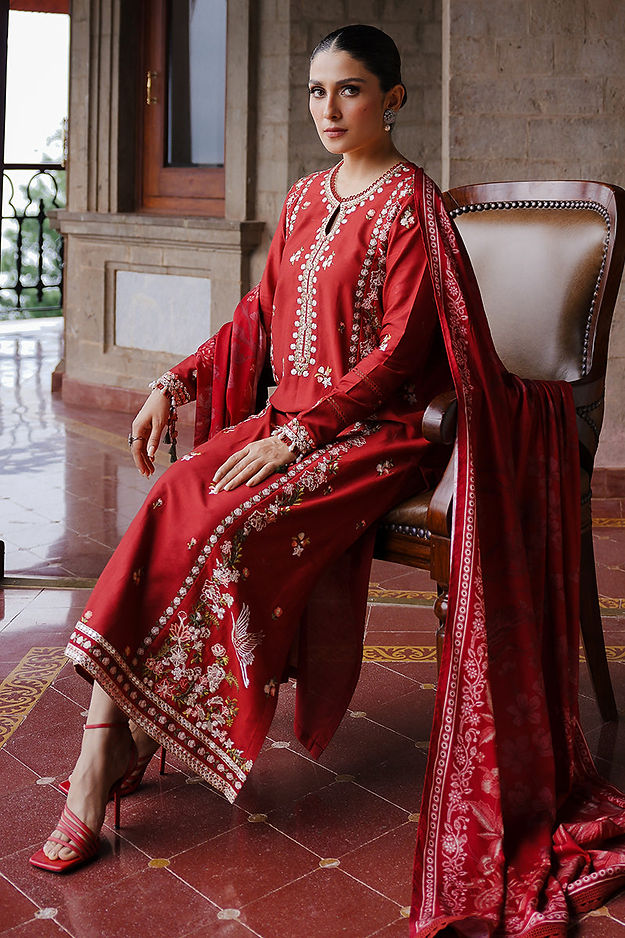 RUBY WHISPER-3PC SATIN EMBROIDERED SUIT – Traditional Image